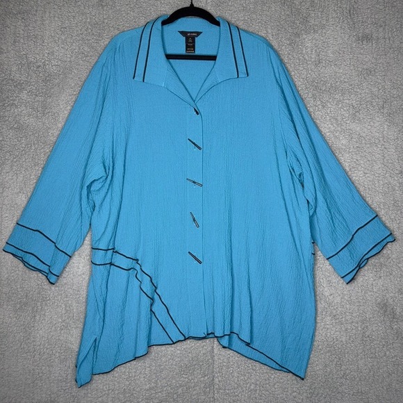 Ali Ro | Tops | Ali Miles Plus Size 2x Blue Asymmetrical Button Front ...